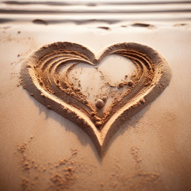 A Heart Drawn in the Sand on a Beach Stock Illustration - Illustration ...