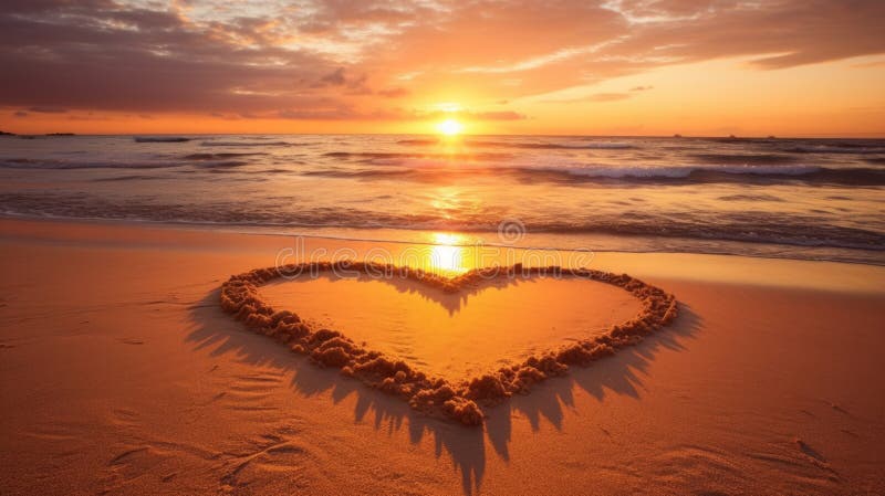 Heart Drawn in the Sand on the Beach at Sunset. Heart Shape Stock Photo ...