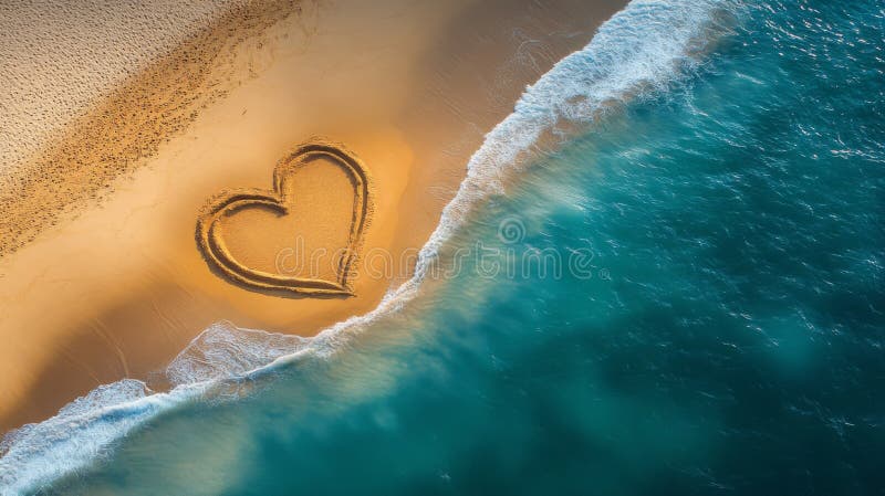 Heart Drawn in Sand on Ocean Beach Stock Illustration - Illustration of ...