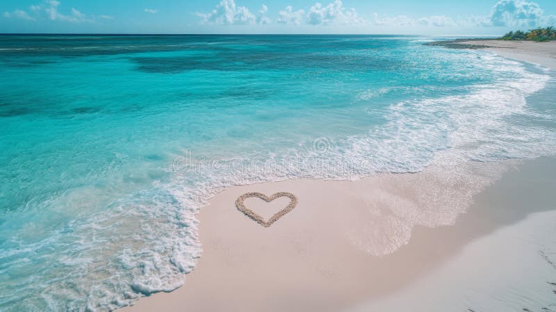 Heart Drawn in Sand on Tropical Beach Shore Stock Illustration ...