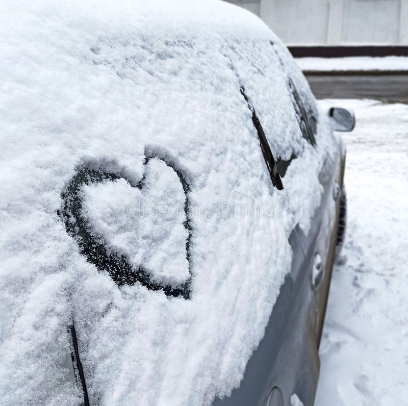 Heart Drawn on a Snow-covered Side Window of the Car Stock Image ...