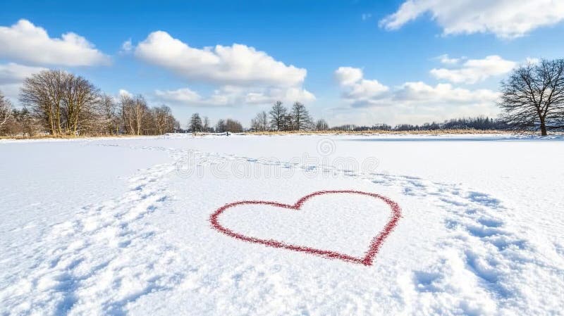 Heart Drawn in Snow, Winter Landscape, Footprints, Sunny Day, Romance ...