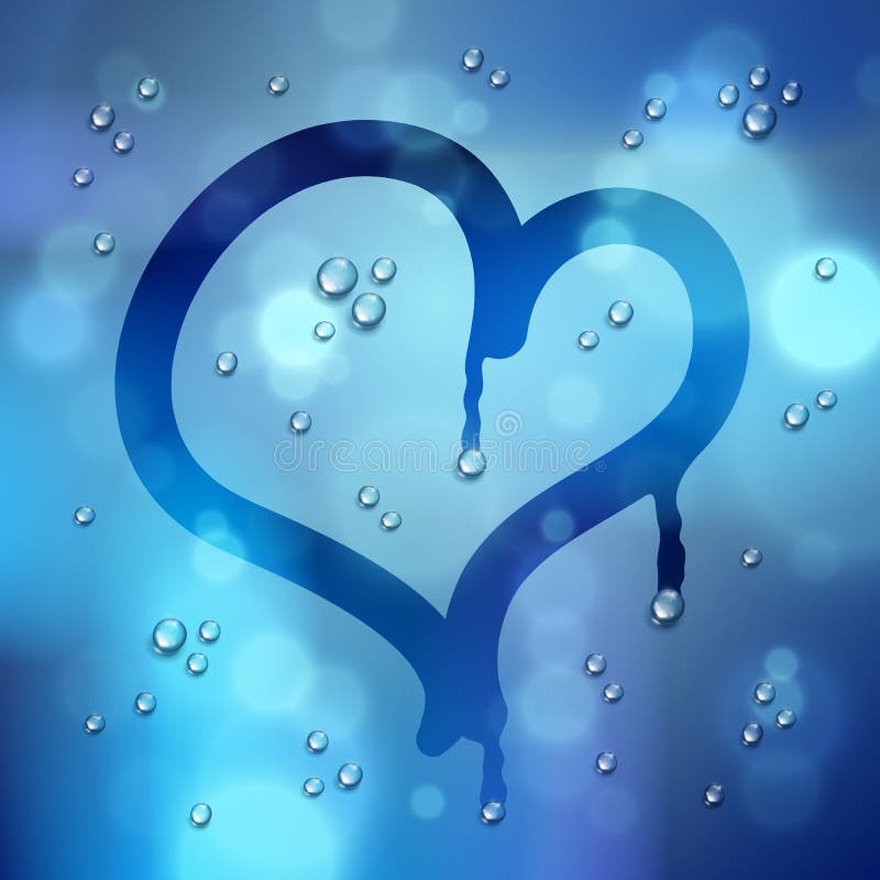 Heart Drawn on a Window Over Blurred Background and Water Rain Drops ...