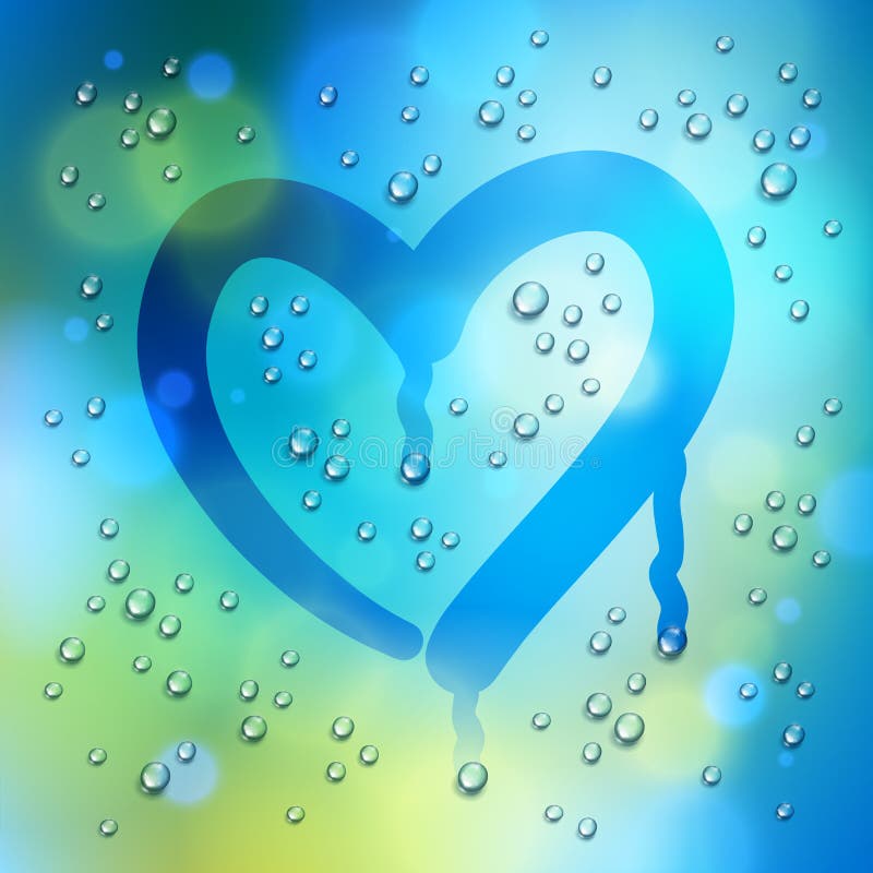 Heart Drawn on a Window Over Blurred Background and Water Rain Drops ...