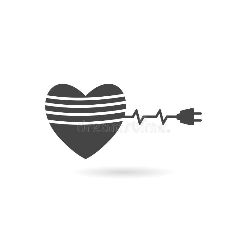 Heart with Electric Plug Icon with Shadow Stock Vector - Illustration ...