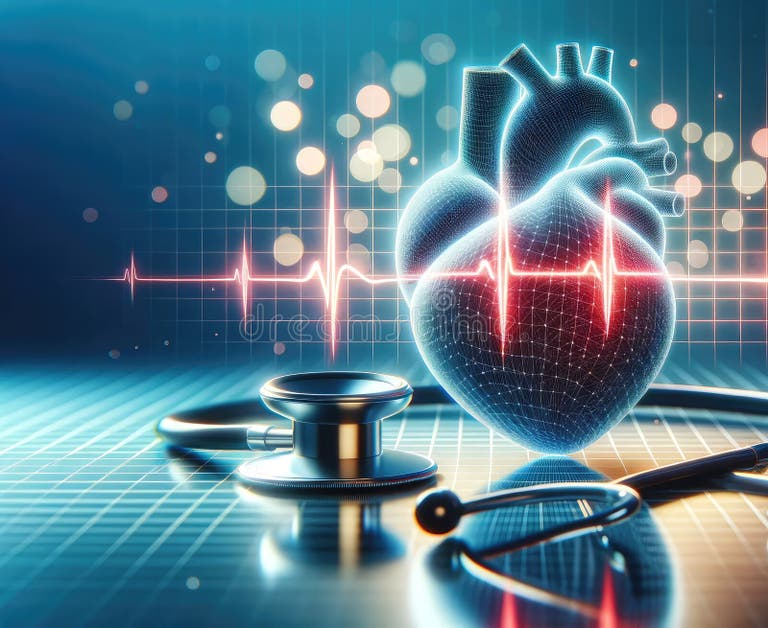 Heart with an Electrocardiogram (ECG) Waveform with Stethoscope Stock ...