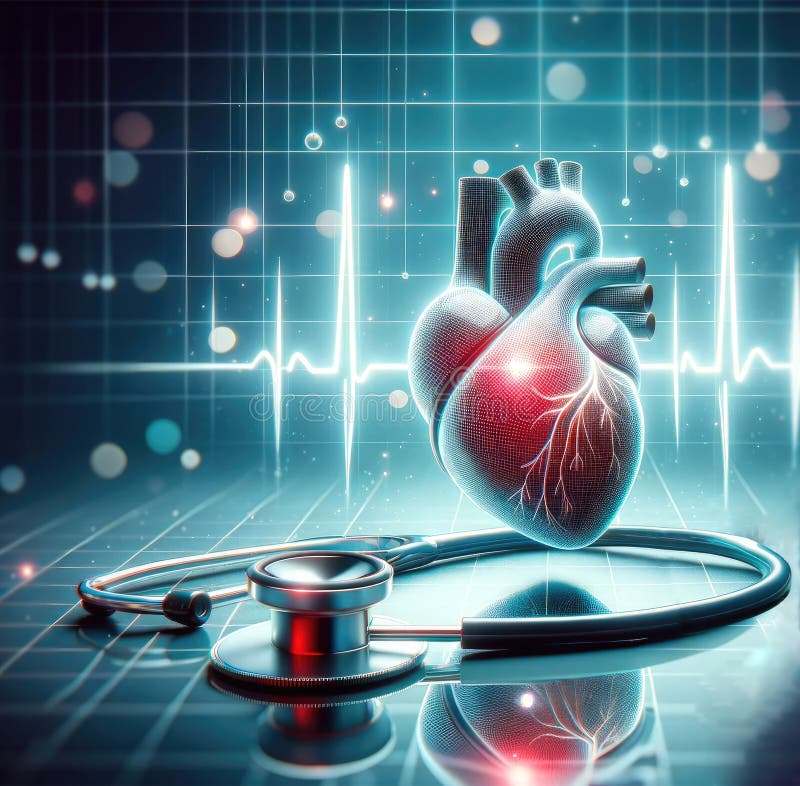 Heart with an Electrocardiogram (ECG) Waveform with Stethoscope Stock ...