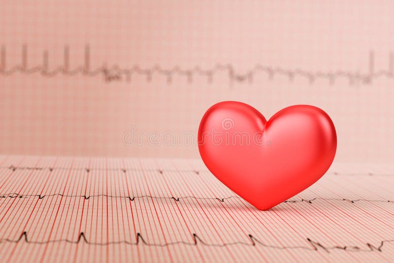 Heart with Electrocardiogram Test in the Background.Health Concept.3d ...
