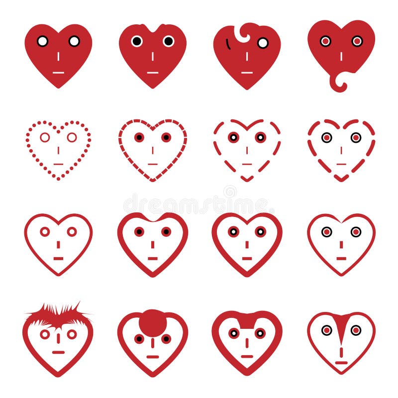 Heart Emoticon Face Icons Set Stock Vector - Illustration of heart ...
