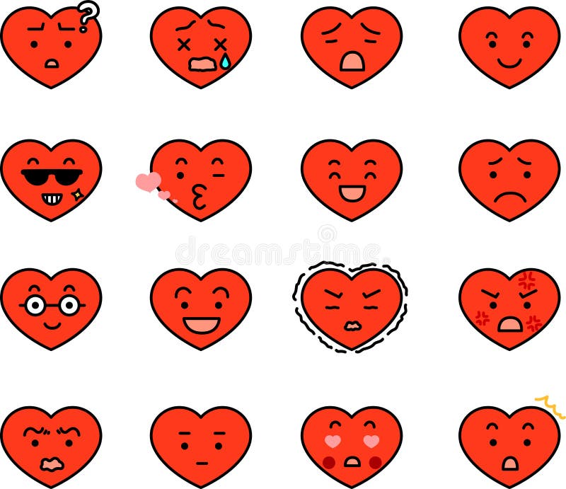 Heart emoticon icon set stock vector. Illustration of happy - 195146367