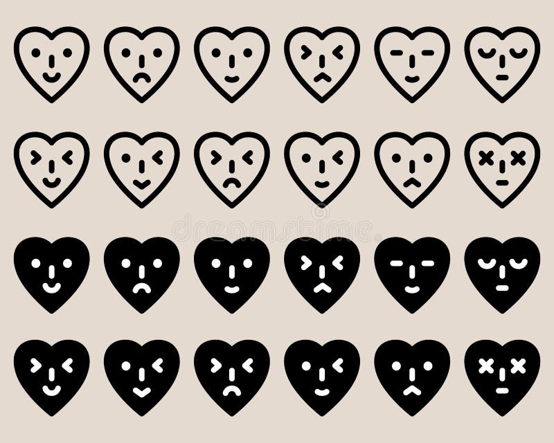Heart Emoticon Set. Sticker Set. Vector Illustration. Stock Vector ...
