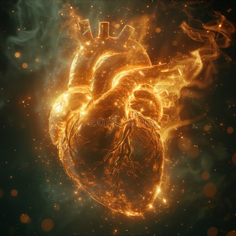 A Heart Engulfed in Flames Against a Black Background, Radiating Warmth ...