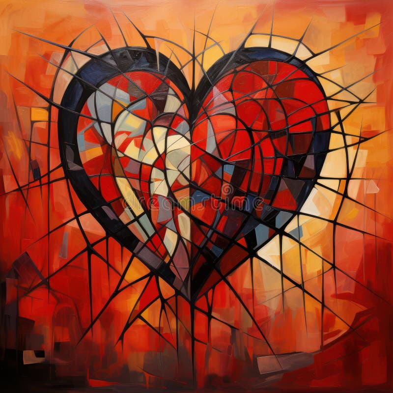 A Complex Abstract Rendition of a Heart with Interlocking Geometric ...