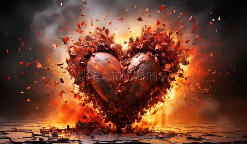Heart Exploded into Fire Fragments. AI Generated Stock Illustration ...