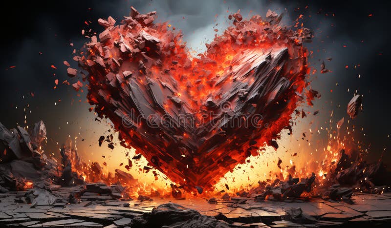Heart Exploded into Fire Fragments. AI Generated Stock Photo - Image of ...