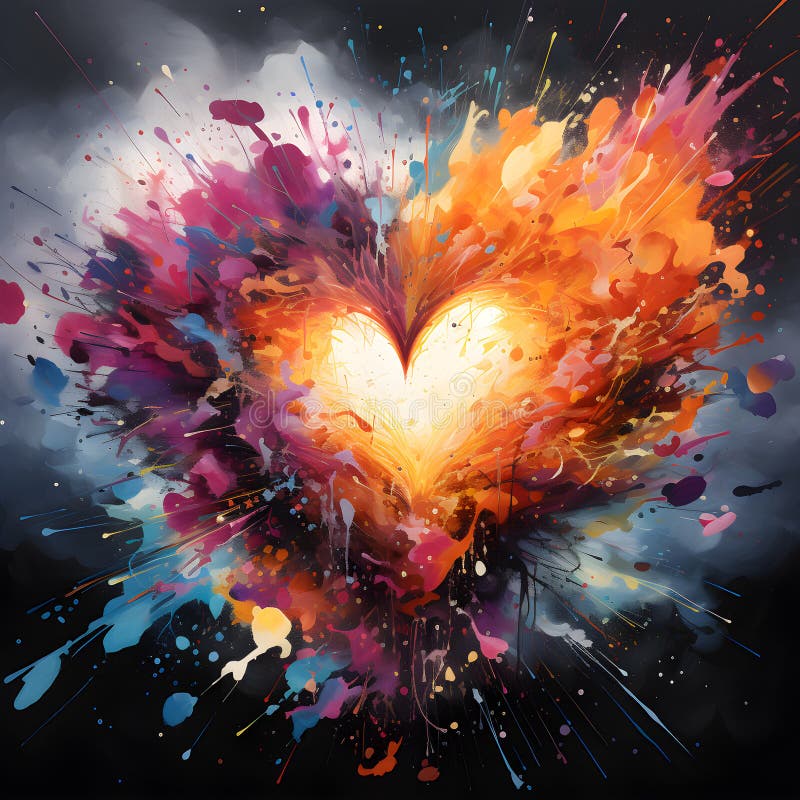 Heart Explosion in Colorful Splash. Abstract Background. Generative AI ...