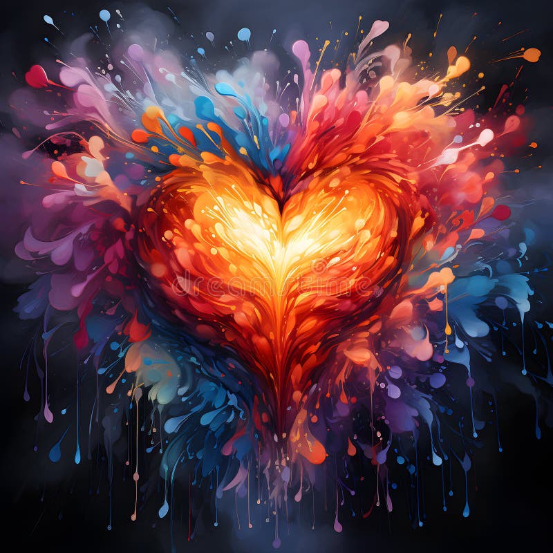 Heart Explosion in Colorful Splash. Abstract Background. Generative AI ...