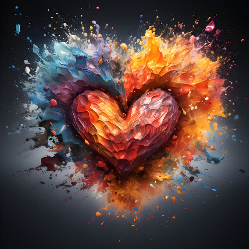 Heart Explosion in Colorful Splash. Abstract Background. Generative AI ...