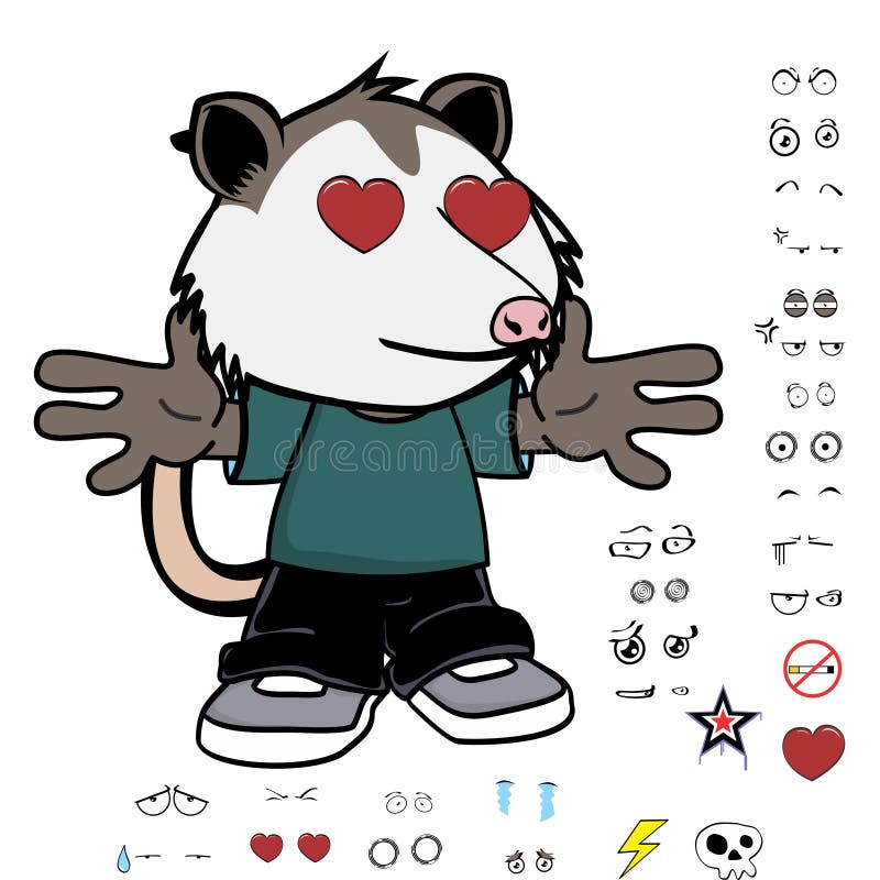Heart Eyes Possum Character Cartoon Kawaii Expressions Set Pack Stock ...