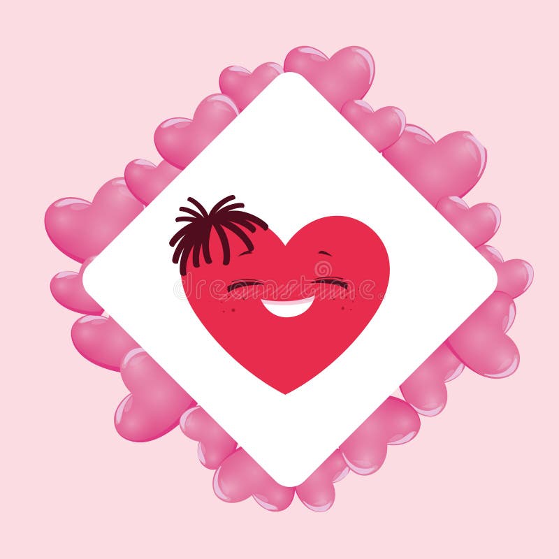Heart Face Emoticon Character in Frame with Hearts Stock Vector ...