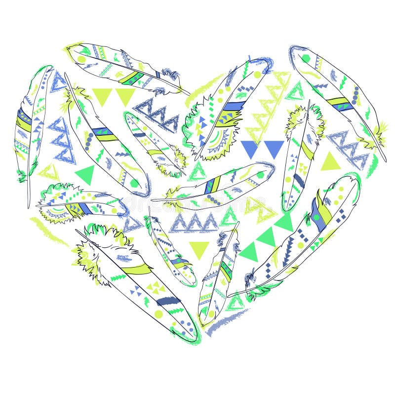 Heart from Feathers in Navajo Style, Vector Illustration Stock Vector ...