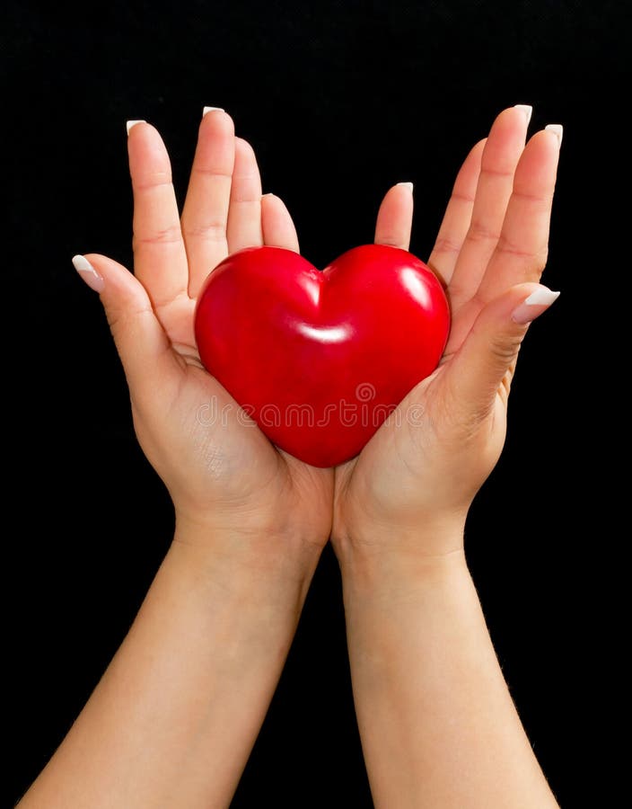 Red Heart Held by Female`s Both Hands, Represent Helping Hands, Caring ...