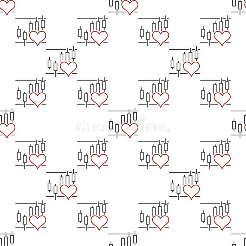 Heart and Financial Chart Vector Seamless Pattern in Thin Line Style ...