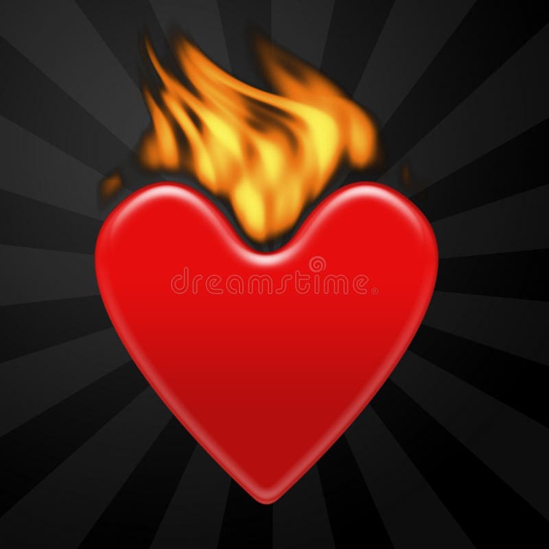 Glossy Red Hearts with Ribbon and Fire Stock Vector - Illustration of ...
