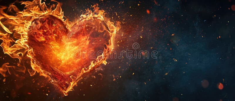 Heart on Fire Appears on Dark Background Stock Illustration ...