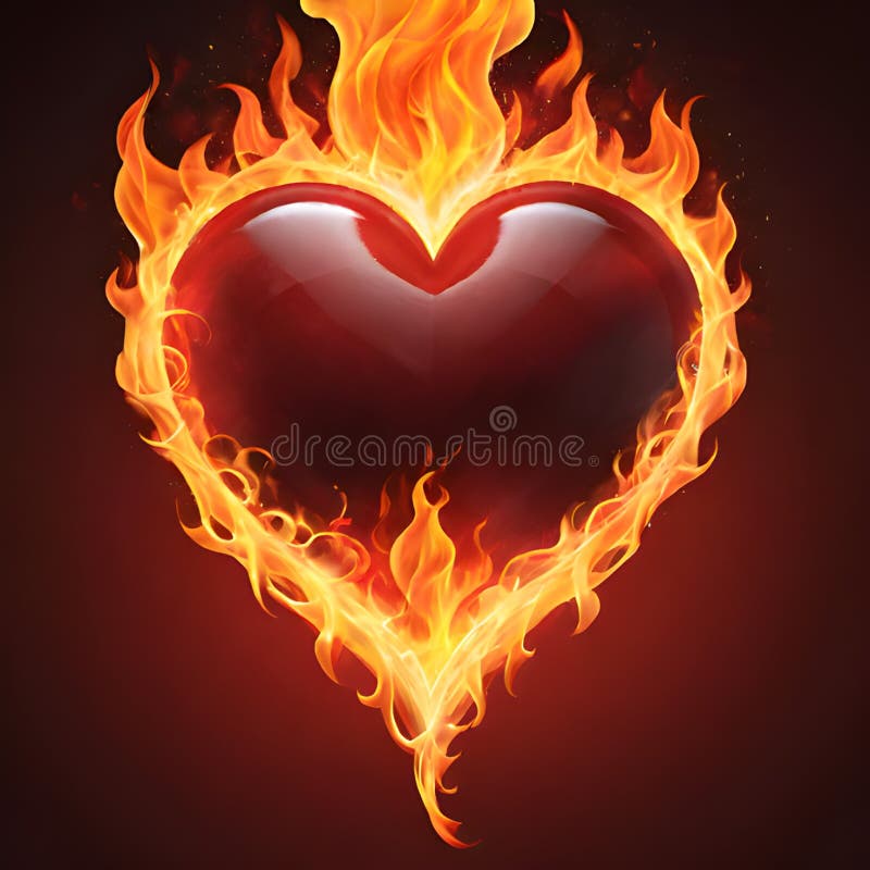 A Heart is on Fire with a Black Background Stock Illustration ...