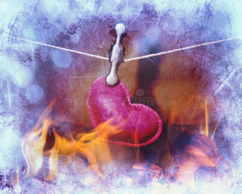 Heart on Fire in the Fireplace . Stock Photo - Image of fiery, dark ...