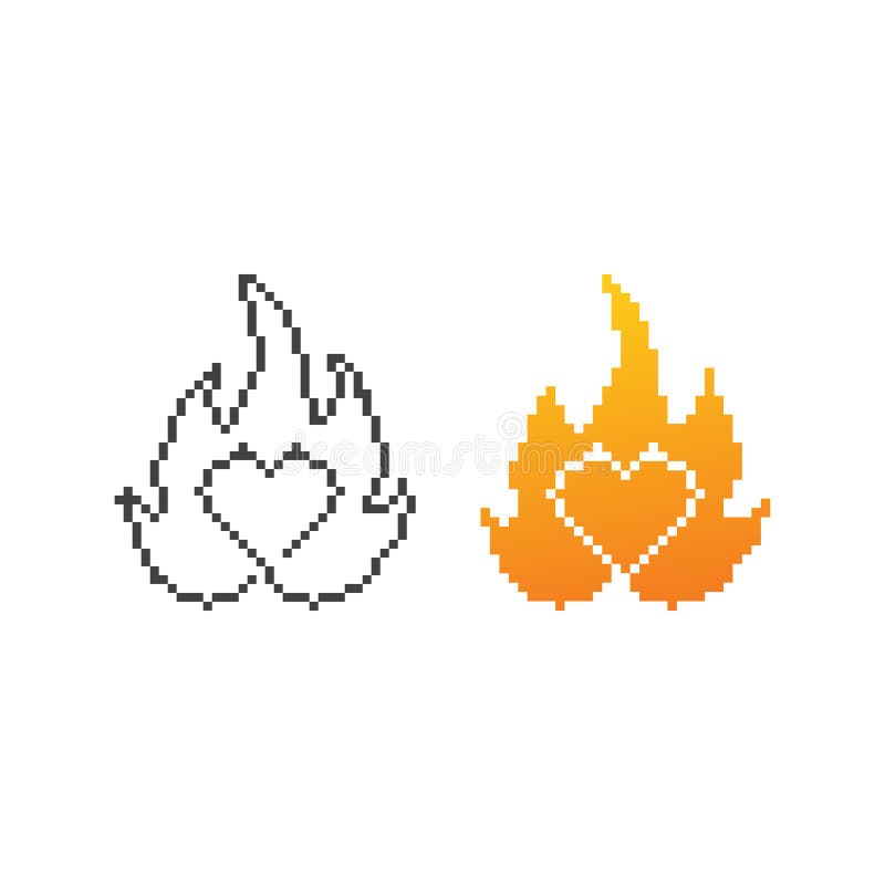Fire pixel art stock vector. Illustration of burn, spark - 255460400