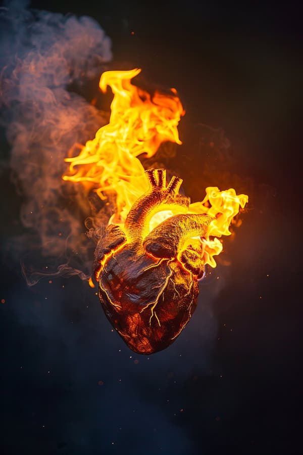 A heart on fire with smoke stock image. Image of burn - 318947851