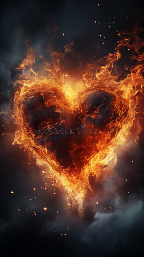 Heart in Fire a Visually Impactful Love Concept, 3D Rendering Stock ...