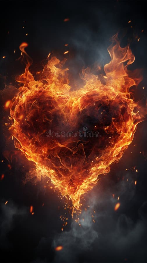 Heart in Fire a Visually Impactful Love Concept, 3D Rendering Stock ...