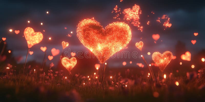 Heart Fireworks Romantic Night Sky Stock Illustration - Illustration of ...
