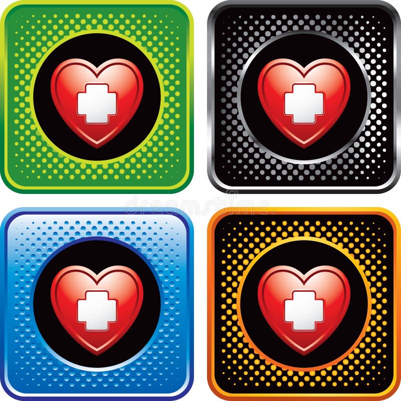 Heart with First Aid Icon on Halftone Web Buttons Stock Vector ...