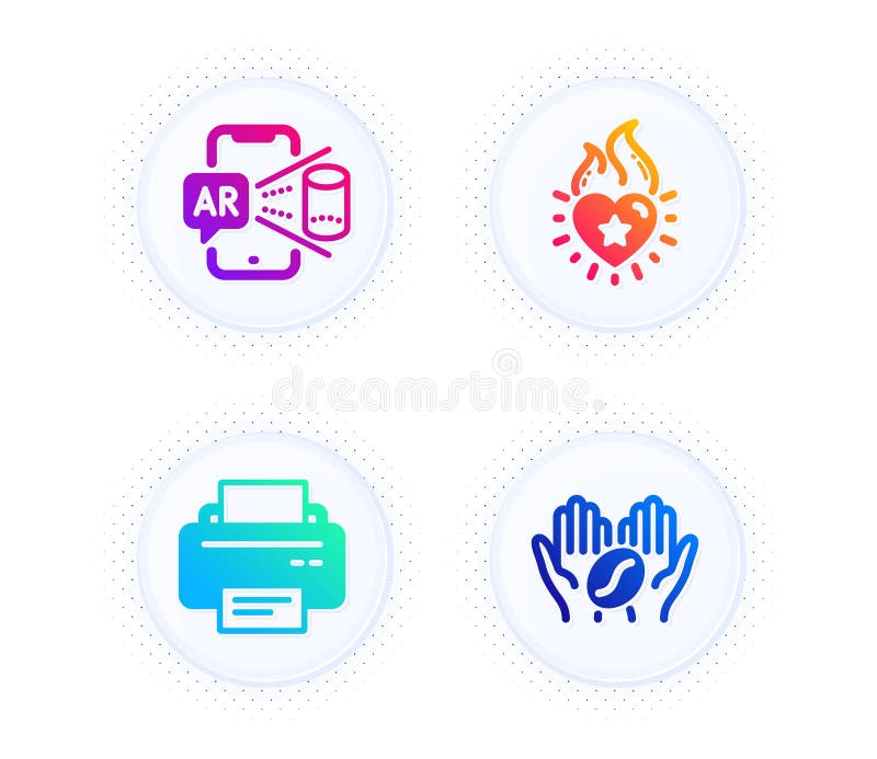Heart Flame, Augmented Reality and Printer Icons Set. Coffee Sign ...