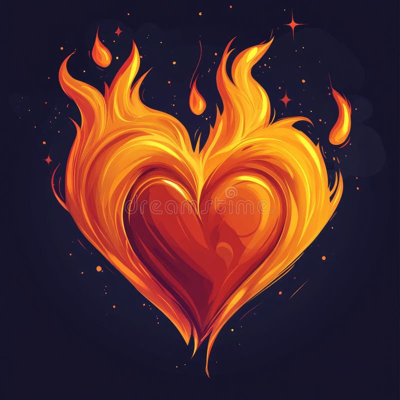Heart with Flames, Representing Passionate Love Stock Illustration ...