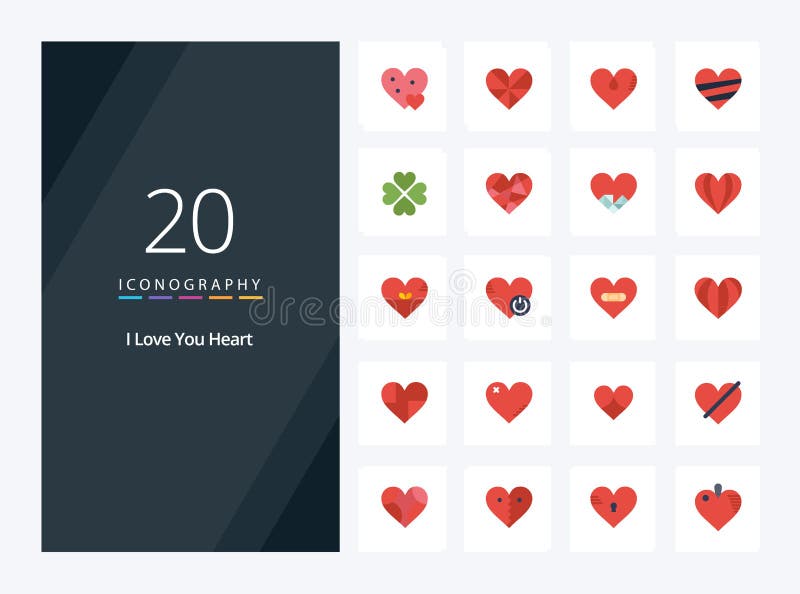 20 Heart Flat Color Icon for Presentation Stock Vector - Illustration ...