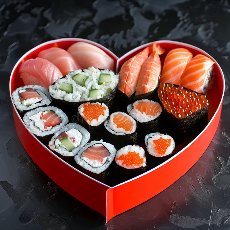 Heart of Flavor: Sushi in a Heart-shaped Box. a Gift Set for a Loved ...