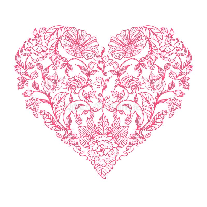 Heart floral pattern stock illustration. Illustration of ornament ...