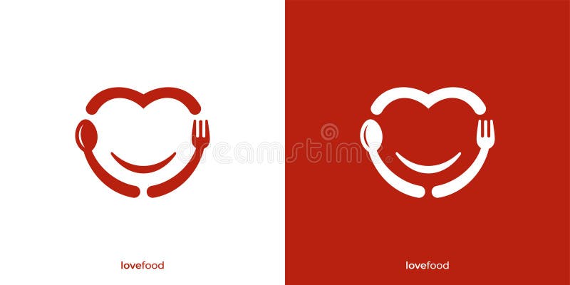Simple Heart Food Logo. Love Shape and Smile Fork Spoon Graphic Icons ...