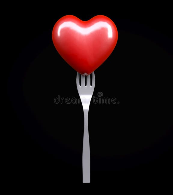 Heart on a Fork Isolated on Black Background Stock Illustration ...