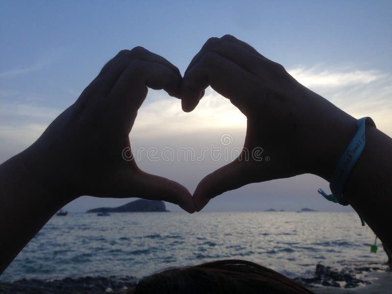 Heart Form with Human Fingers and Sunset Stock Photo - Image of love ...