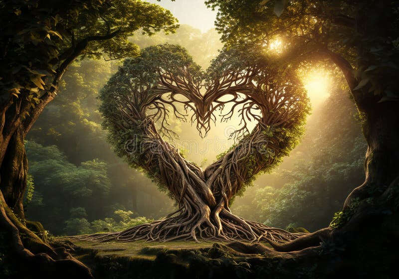 Heart Formed by Tree Branches and Leaves on a Forest Trail. Environment ...