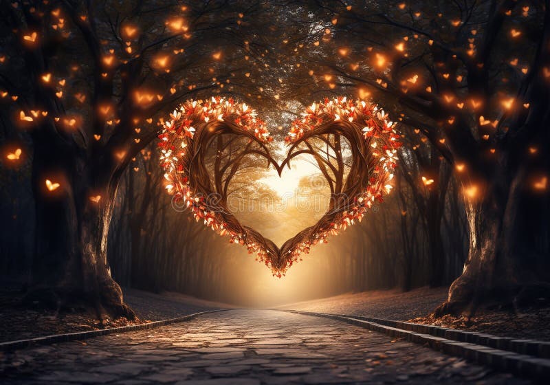 Heart Formed by Tree Branches and Leaves on a Forest Trail. Environment ...