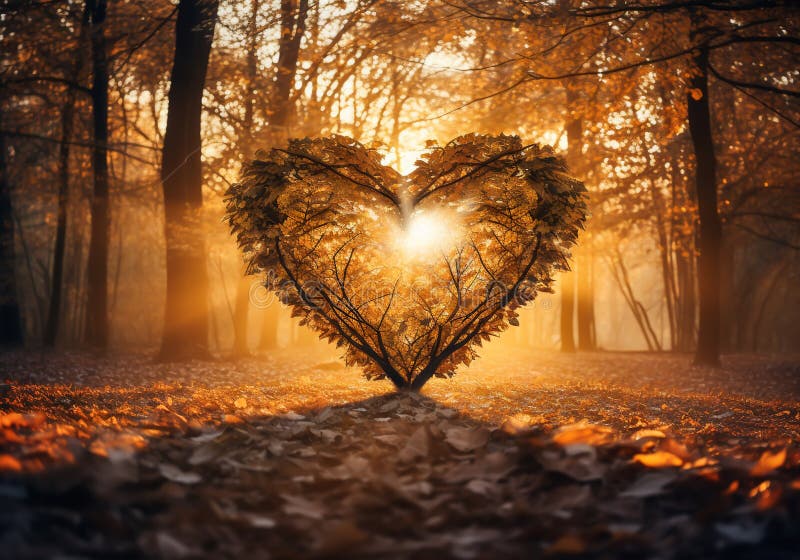 Heart Formed by Tree Branches and Leaves on a Forest Trail. Environment ...