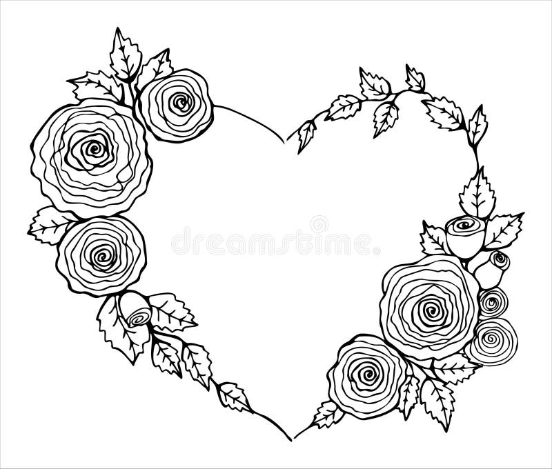 Floral Heart Shape Frame. Decorative Frame Design with Flowers and ...