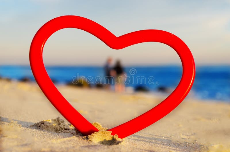 Two Red Hearts on the Beach. Love Stock Photo - Image of decoration ...
